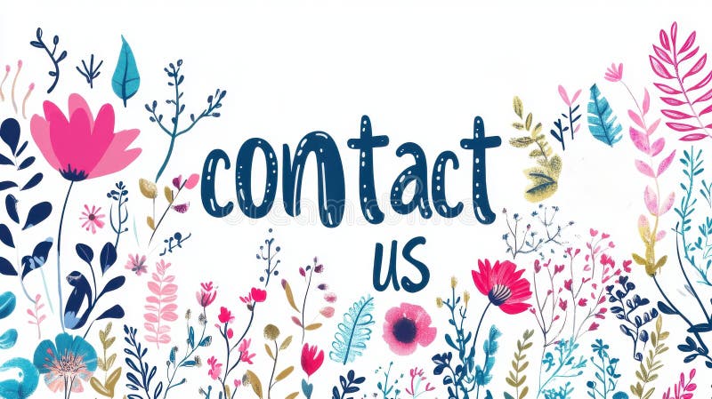 Contact Us Text Surrounded by Colorful Floral Elements on a White ...
