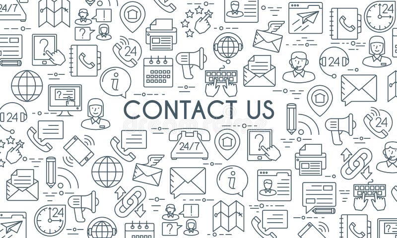 Contact Us Thin Line Banner Stock Vector - Illustration of modern ...