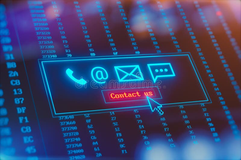 Contact Us Words on a Digital Display with Reflection. Stock ...