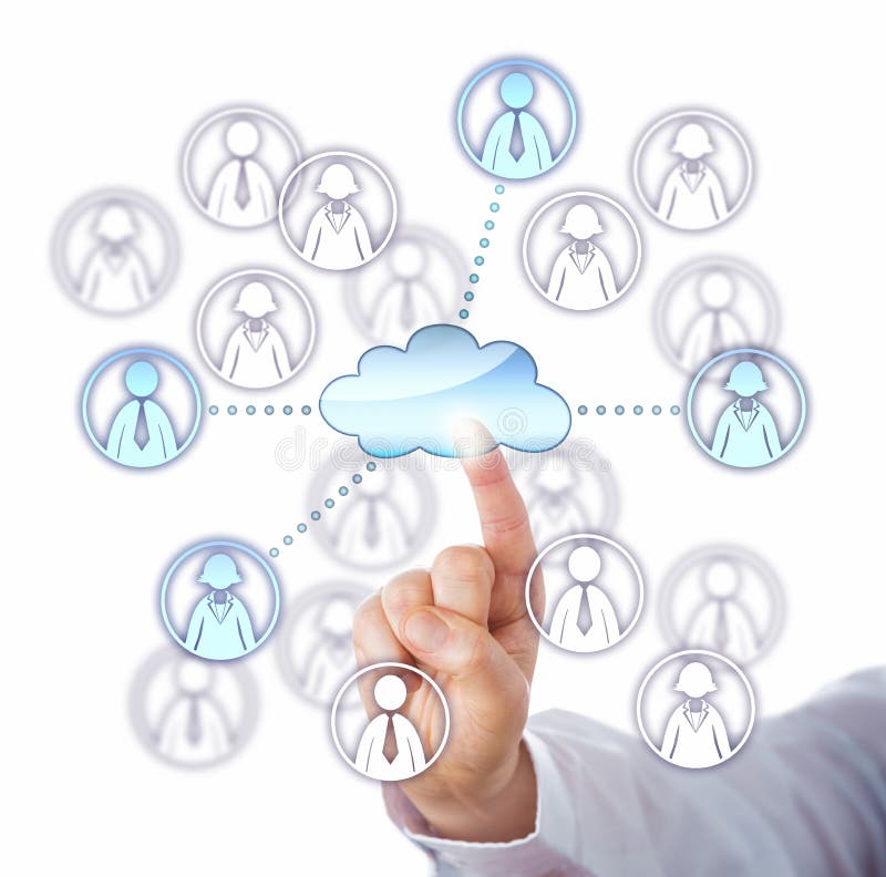 Contacting Four Work Team Members Via the Cloud Stock Photo - Image of ...