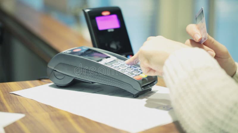 Payment Transaction with Card on a Point-of-sale Terminal Stock Footage ...