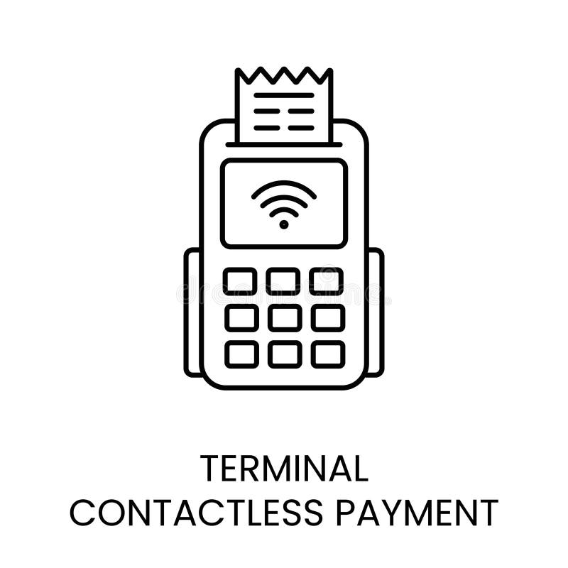 Contactless Payment Line Icon Vector Bank Terminal with Check Stock ...