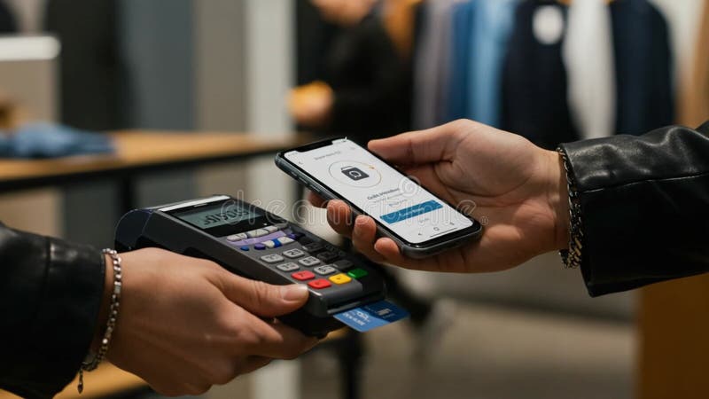 Contactless Payment: Smartphone NFC Technology at POS Terminal Stock ...