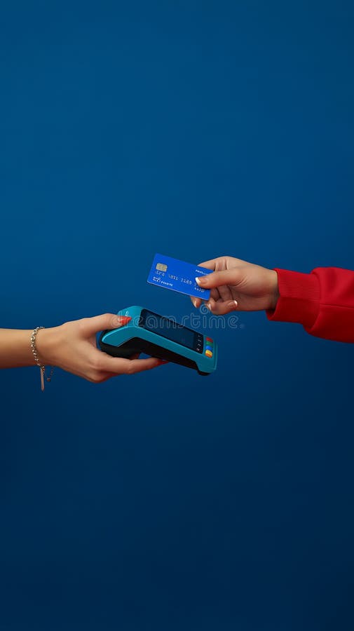 Contactless Payment Transaction Using Blue Credit Card and Teal Card ...