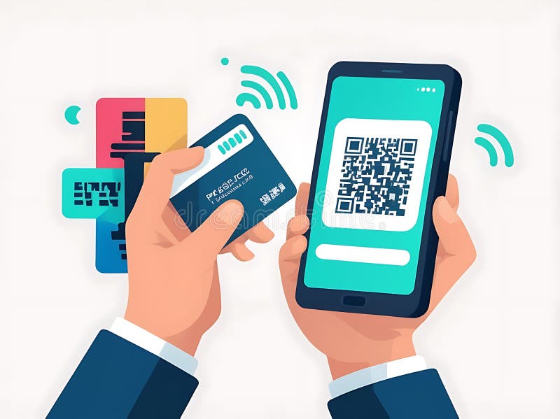 Contactless Payment Using Smartphone and Credit Card Stock Illustration ...