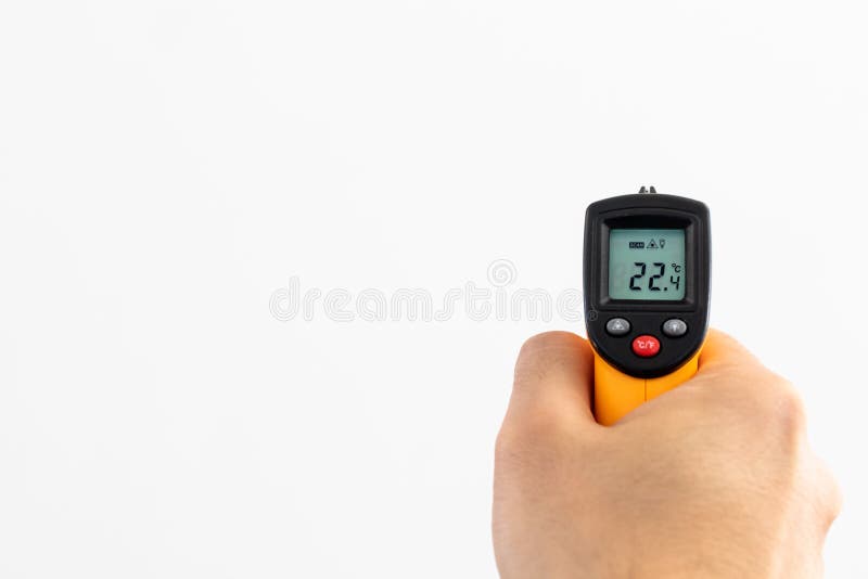 Contactless Thermometer Measuring with White Background and Copyspace ...
