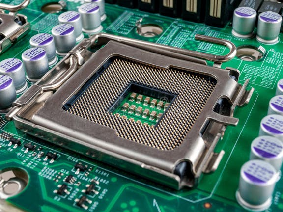 Contacts for Connecting the CPU on the Motherboard To the Processor Socket, Close-up Macro ...