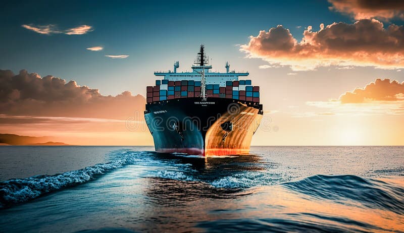 Container Big Ship on Ocean and Big Wave, Business Logistic Import ...