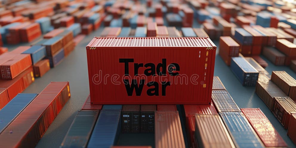 Container with Bold Words Trade War among Shipping Containers ...