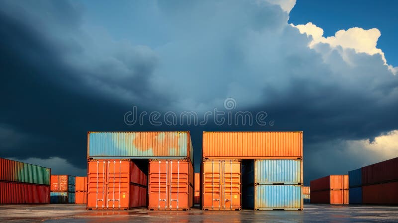 Container Box from Cargo Ship for Import-export, Logistics Concept. Sea ...