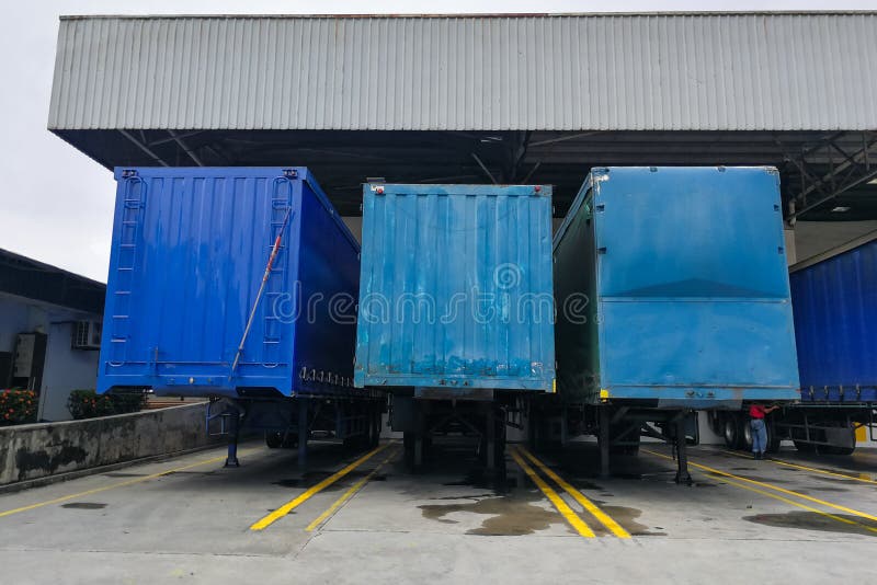 Container Box Docked at Warehouse To Load and Unload Goods for Delivery ...