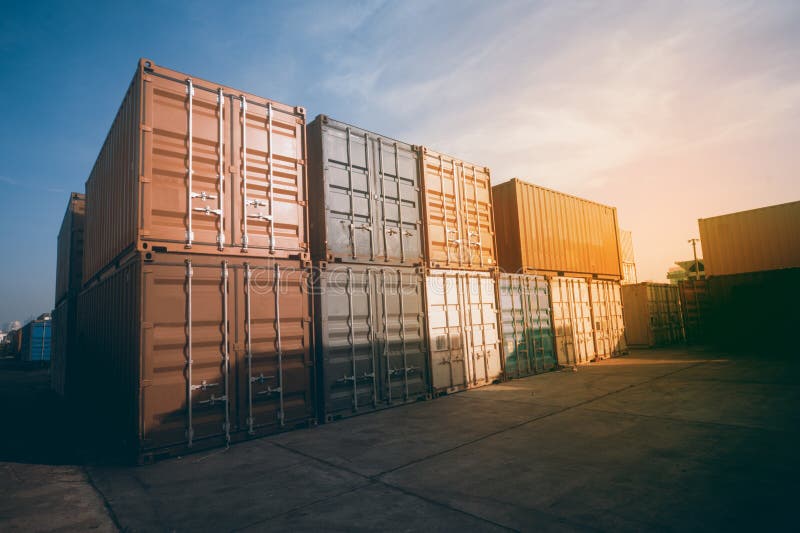 Cargo Containers Stacked in Port. Container Port or Terminal. Stock ...