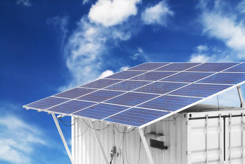 Container Box with Solar Panels Stock Photo - Image of equipment ...
