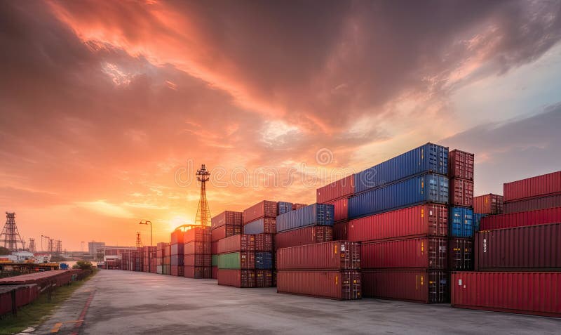 Container Boxes Being Loaded Onto Cargo Ship for Export. Creating Using ...