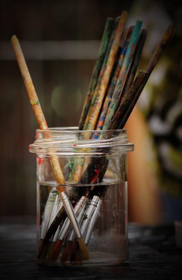 The container with brushes stock photo. Image of paintbrush - 16516264