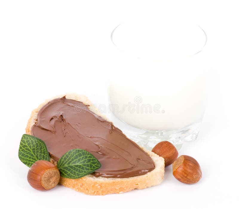 Container with a Buttered Toast, Nuts and Milk Stock Image - Image of ...