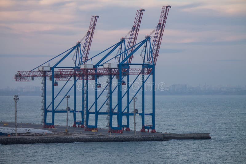 Container Canes N Industrial Port Terminal Stock Image - Image of crane ...