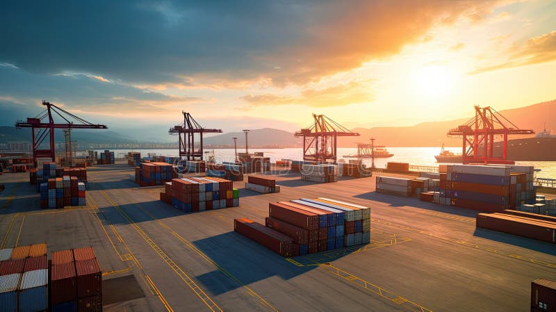 Container Cargo Freight at Dock Stock Illustration - Illustration of ...