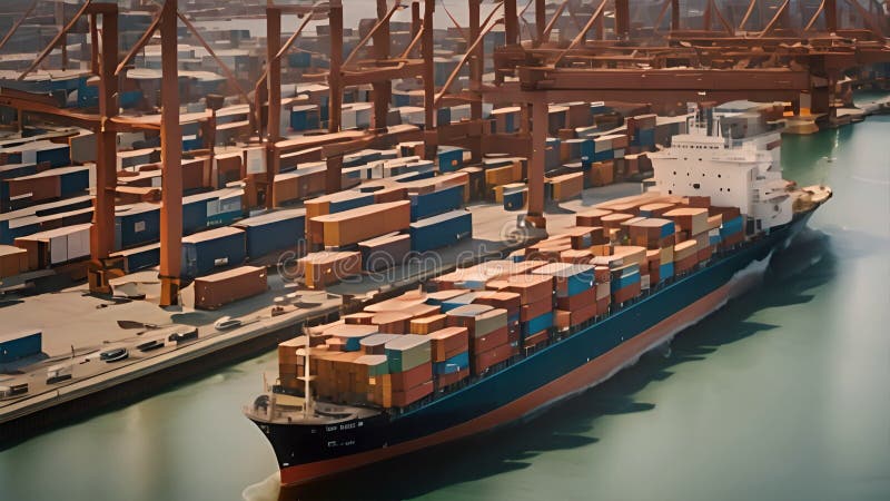 Container Cargo Freight Ship Docks at Port, Surrounded by Cranes and ...