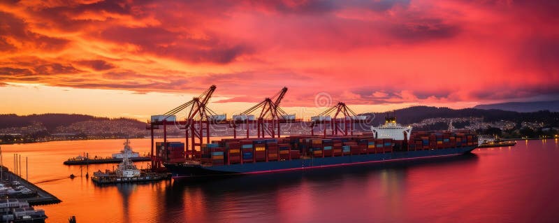 Container Cargo Freight Ship in Port Stock Illustration - Illustration ...