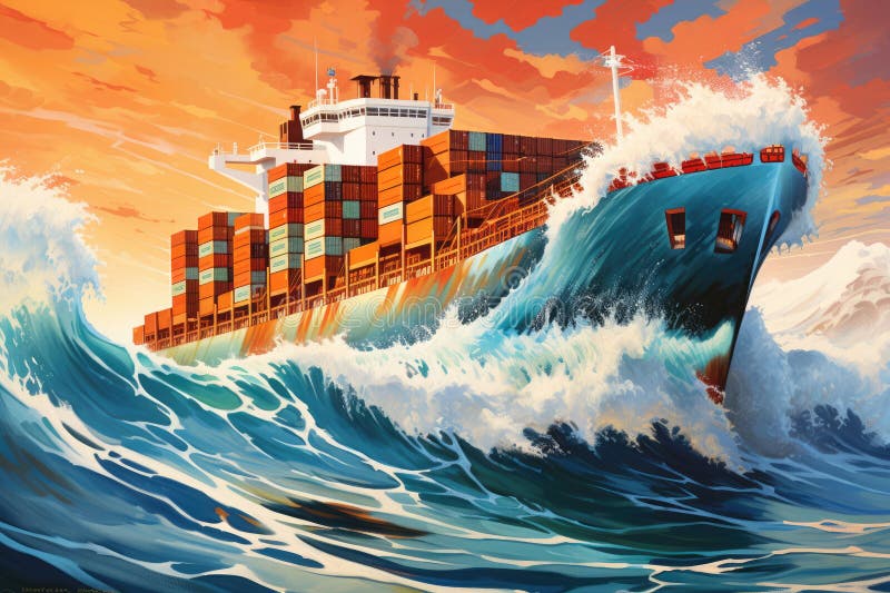 Container Cargo Freight Ship in the Storm Sea Ai Generator Stock ...