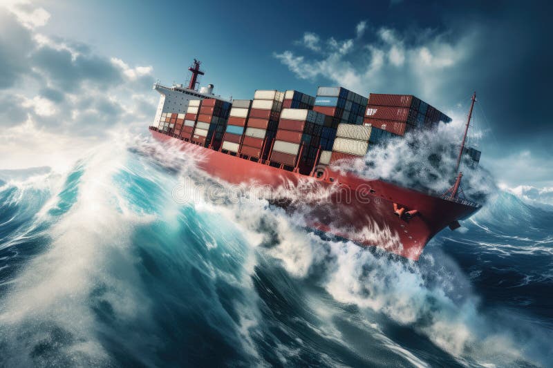Container Cargo Freight Ship in the Storm Sea Ai Generator Stock ...