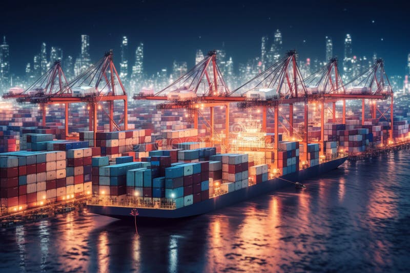 Container Cargo Freight Ship with Working Crane Bridge for Logistic ...