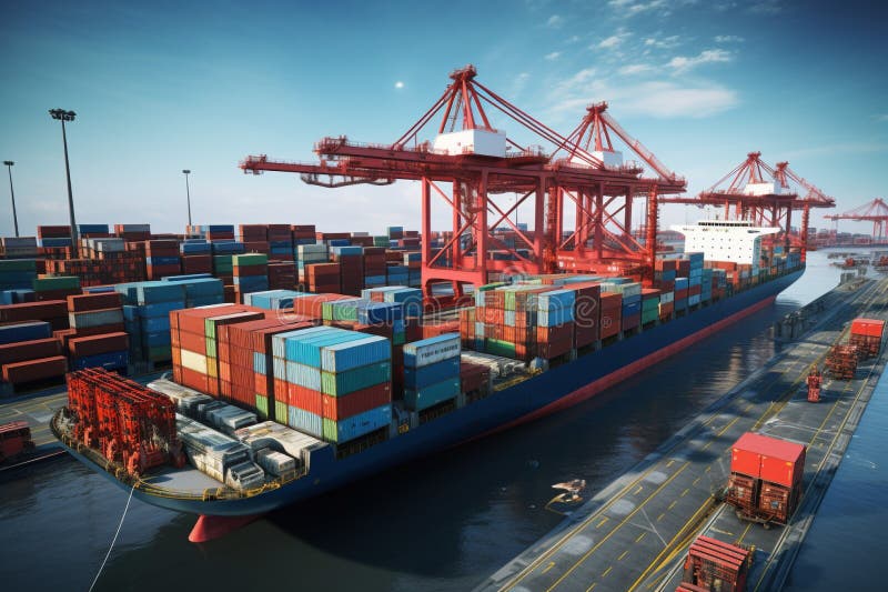 Container Cargo Freight Ship with Working Crane Bridge for Logistic ...