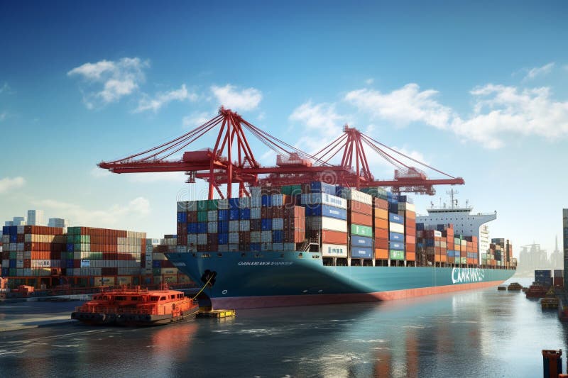 Container Cargo Freight Ship with Working Crane Bridge for Logistic ...