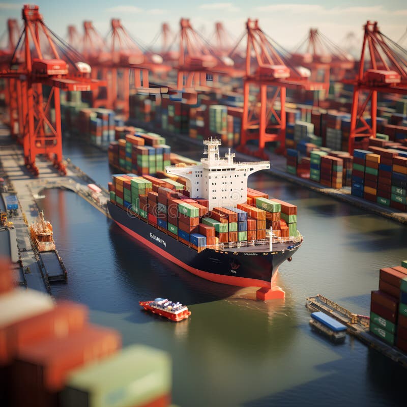 Container Cargo Freight Ship with Working Crane Bridge in Shipyard for ...