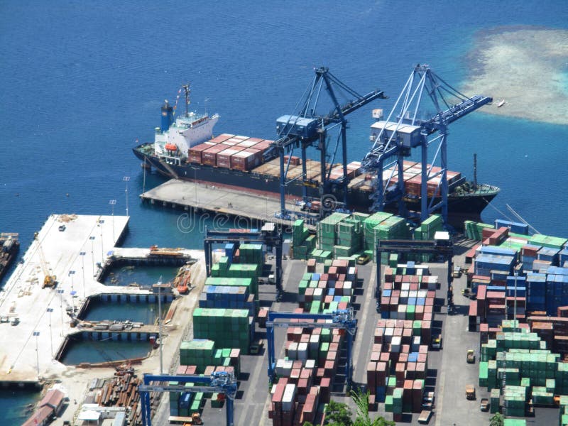 Cargo Freight Ship is Loading the Container in Port of Jayapura ...