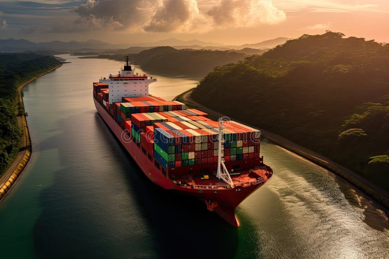 Container Cargo Freight Ship with Working Crane Bridge for Logistic ...