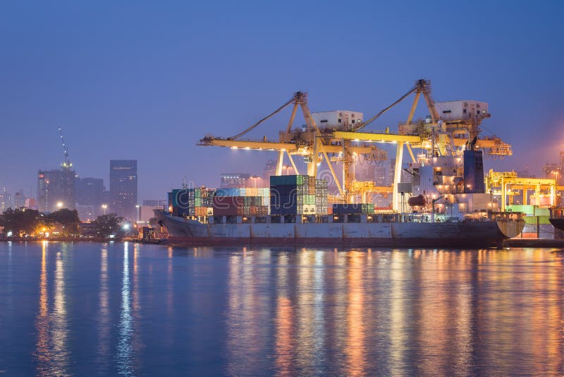 Shipyard at night stock photo. Image of crane, reflected - 13147170
