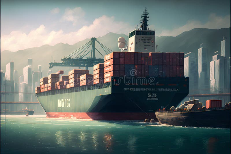 Container Cargo Freight Ship with Working Crane Bridge in Shipyard for ...