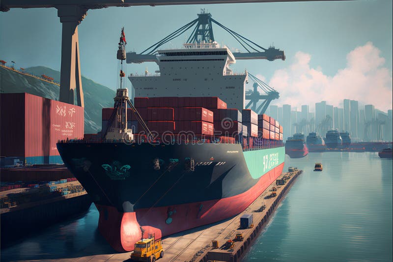 Container Cargo Freight Ship with Working Crane Bridge in Shipyard for ...