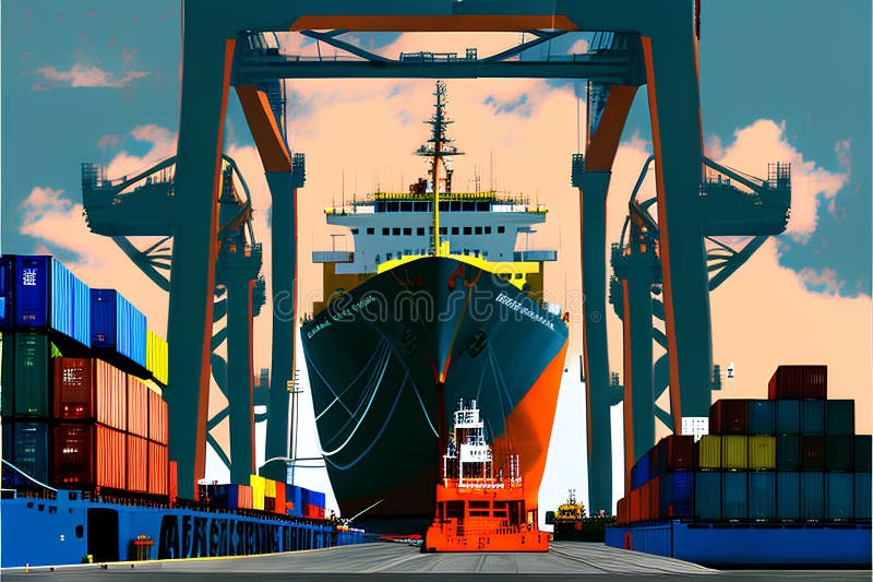 Container Cargo Freight Ship with Working Crane Bridge in Shipyard for ...