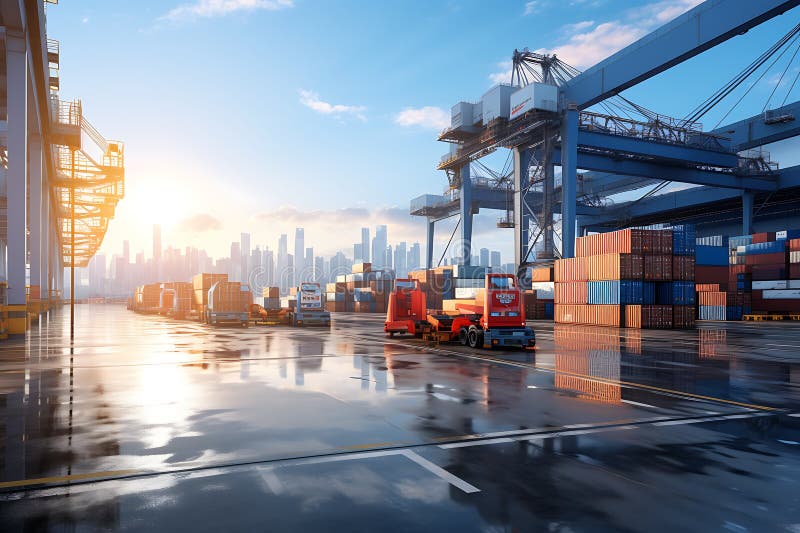 Container Cargo Freight Ship with Working Crane Bridge in Shipyard for ...