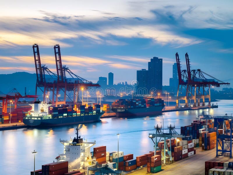 Container Cargo Freight Ship with Working Crane Bridge in Shipyard for ...