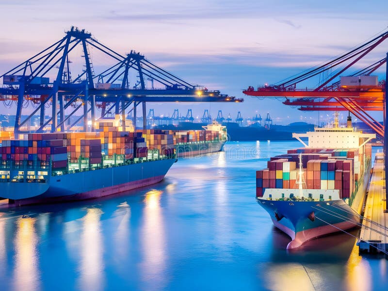 Container Cargo Freight Ship with Working Crane Bridge in Shipyard for ...