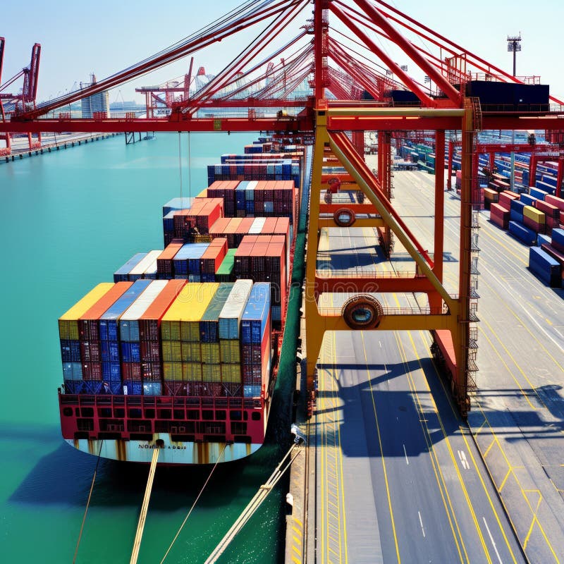 Container Cargo Freight Ship with Working Crane Bridge in Shipyard for ...