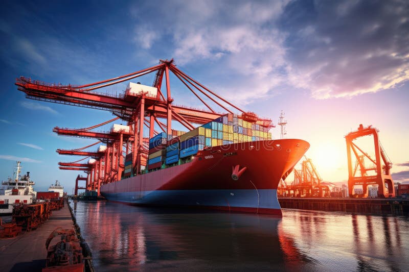 Container Cargo Freight Ship with Working Crane Bridge in Shipyard for ...