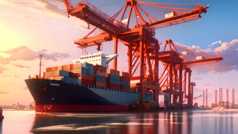 Container Cargo Freight Ship with Working Crane Bridge in Shipyard for ...