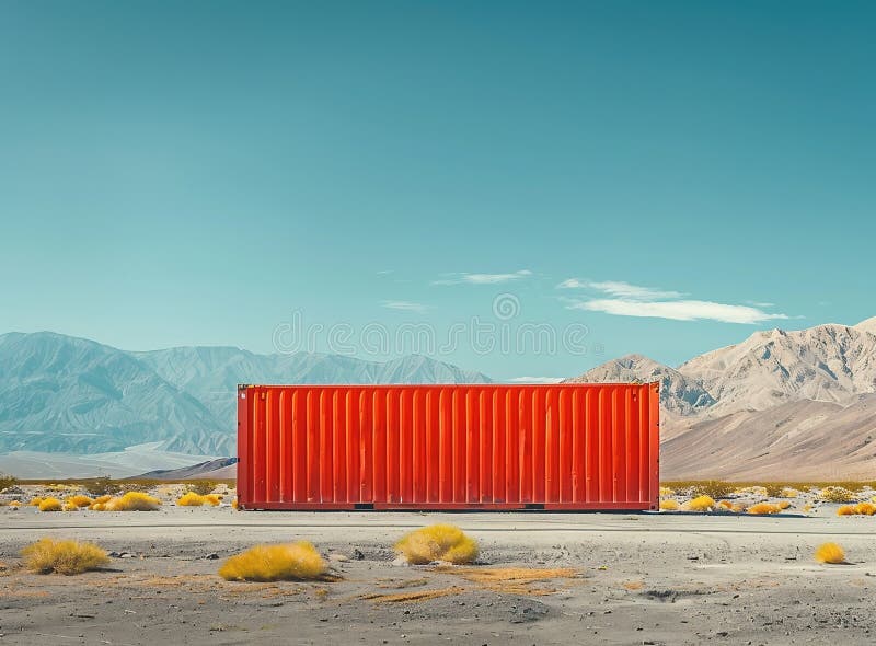 The Container Cargo in the Middle of a Field with Mountains in the ...