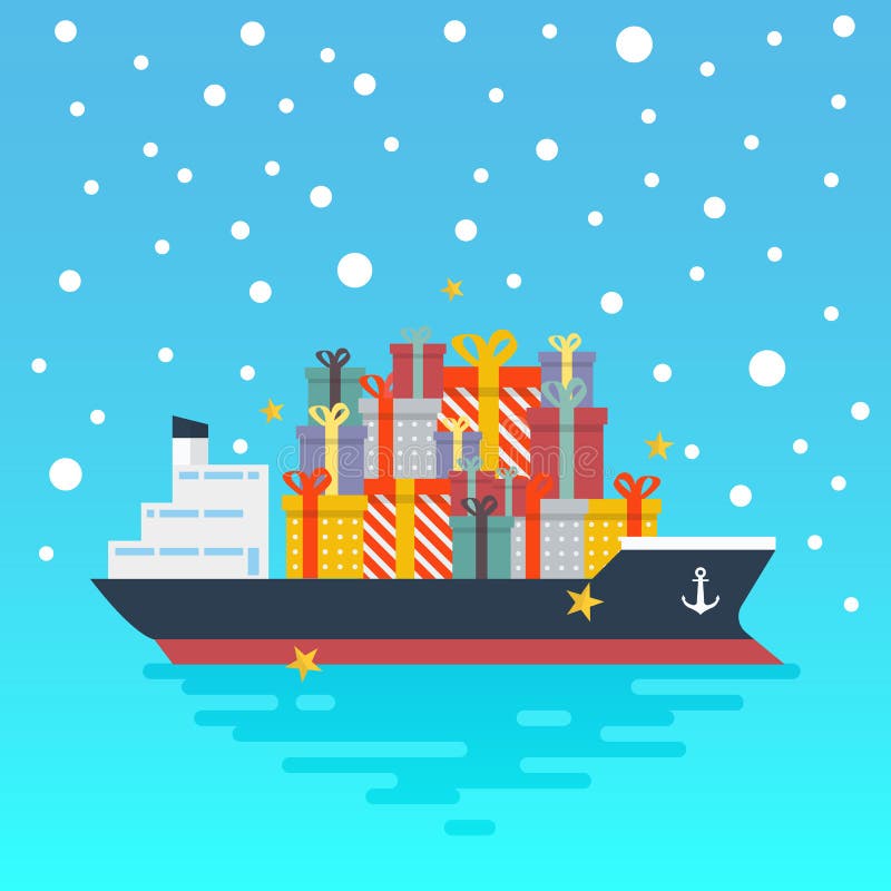 Container Cargo Ship with Gift Present Boxes Stock Vector ...