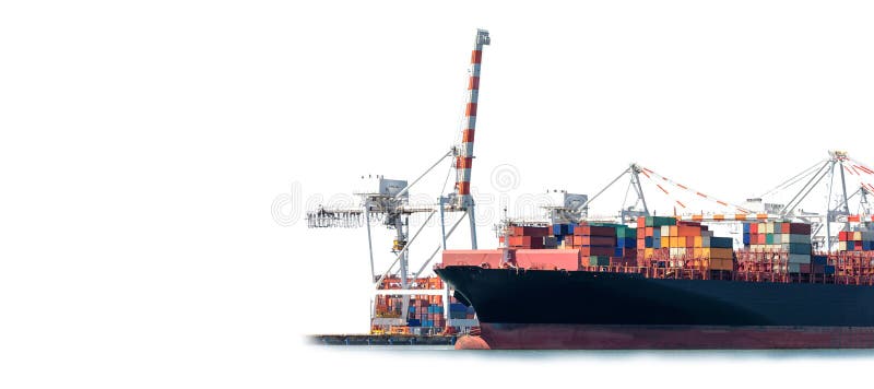 Container Cargo Ship Isolated on White Background at Port Cargo ...