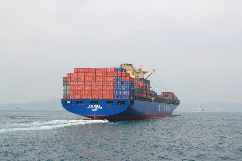 Container Cargo Ship in Ocean Editorial Photo - Image of import ...