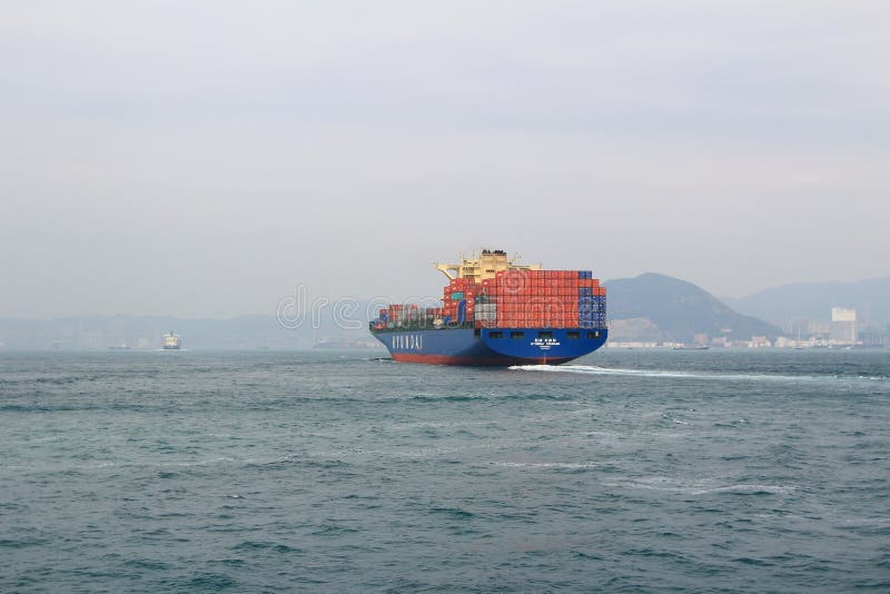 Container Cargo Ship in Ocean Editorial Photography - Image of economy ...