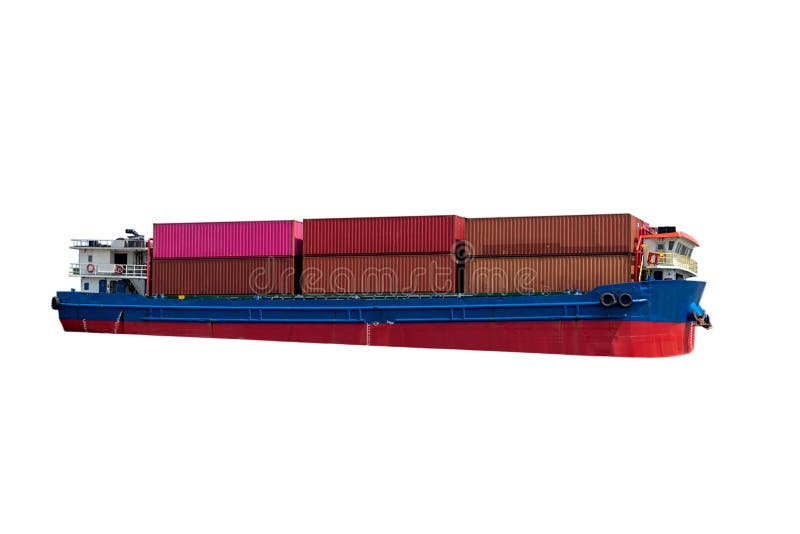 Container Cargo Ship in the Ocean Isolated on White Background, Freight ...