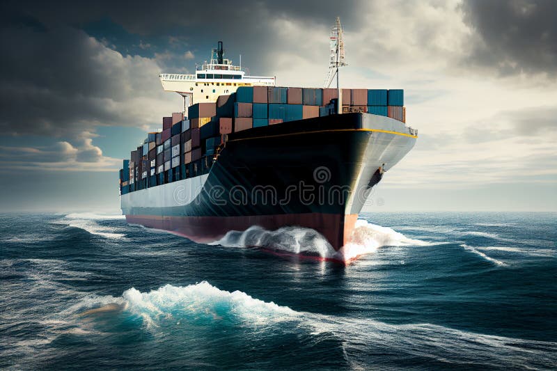 Container Cargo Ship Over the Ocean, Generative AI Illustration Stock ...