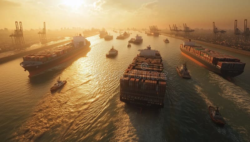 Container Cargo Ship Runs Aground in Suez Canal Stock Image - Image of ...
